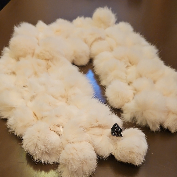 Accessories | Elegant Cream Rabbit Fur Pompom Scarf 6 Feet Long | Poshmark